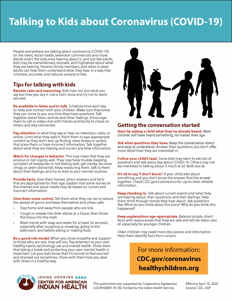 Talking to Kids about Coronavirus (COVID-19) - Center for Indigenous Health