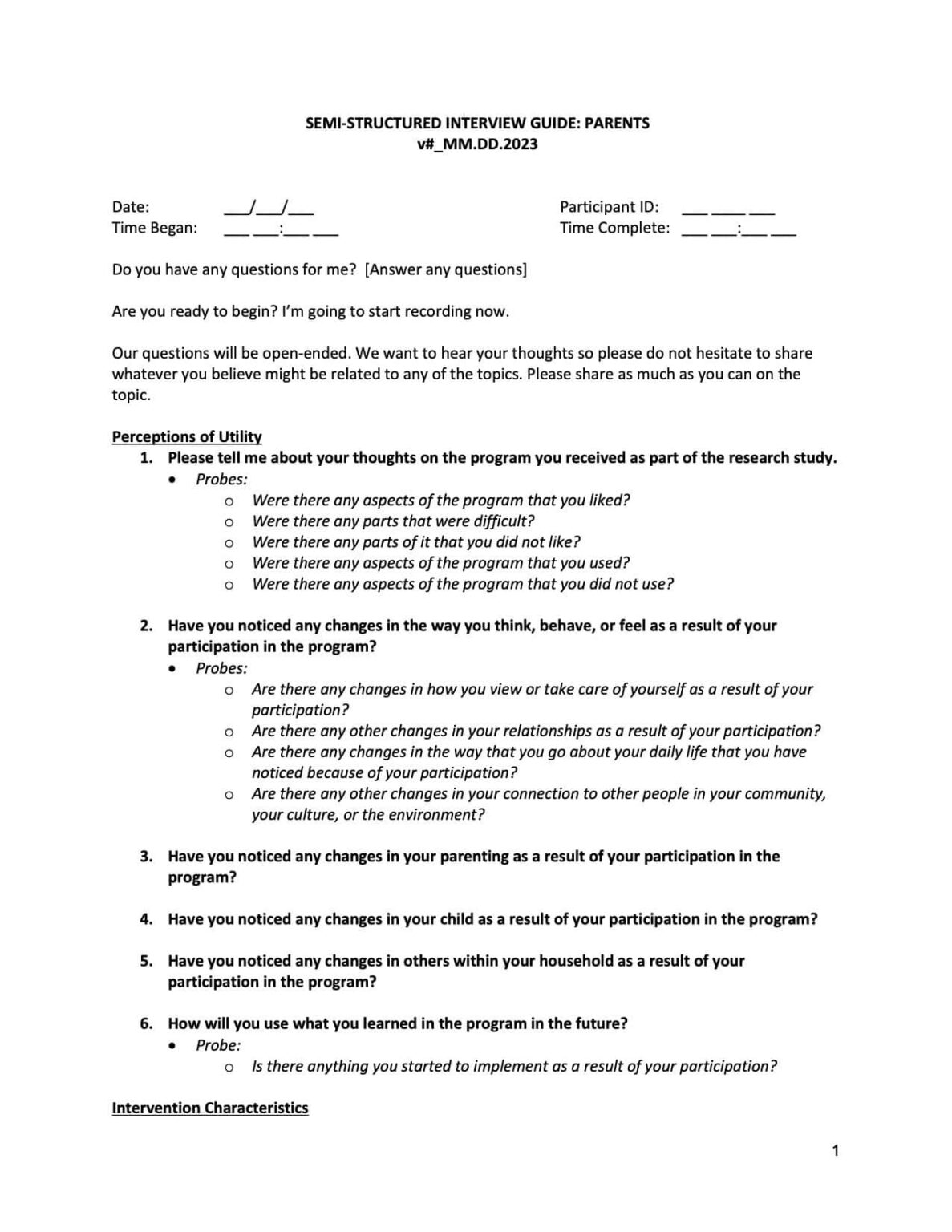 Semi-Structured Interview Guide (for Parents) - Center for Indigenous ...