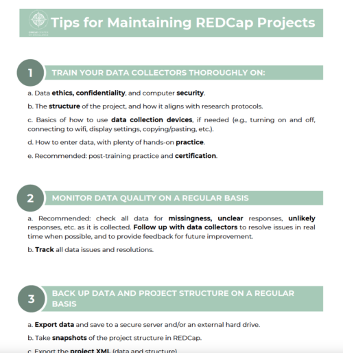 Tips for Maintaining REDCap Projects - Center for Indigenous Health